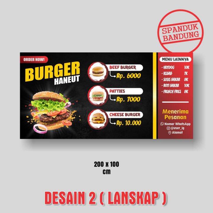 BANNER BURGER / SPANDUK BURGER / BANNER UKURAN 60 X 160 CM DAN 2 METER ...
