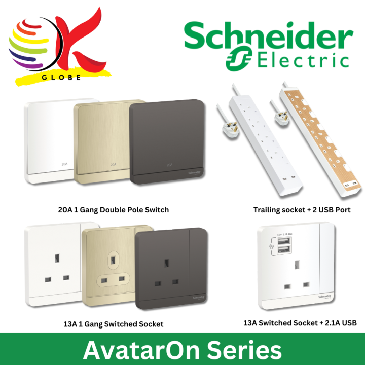 SCHNEIDER ELECTRIC AVATARON SERIES 250V 16AX 1 GANG / 2 GANG / 3 GANG / 4 GANG / 20A DOUBLE POLE ...
