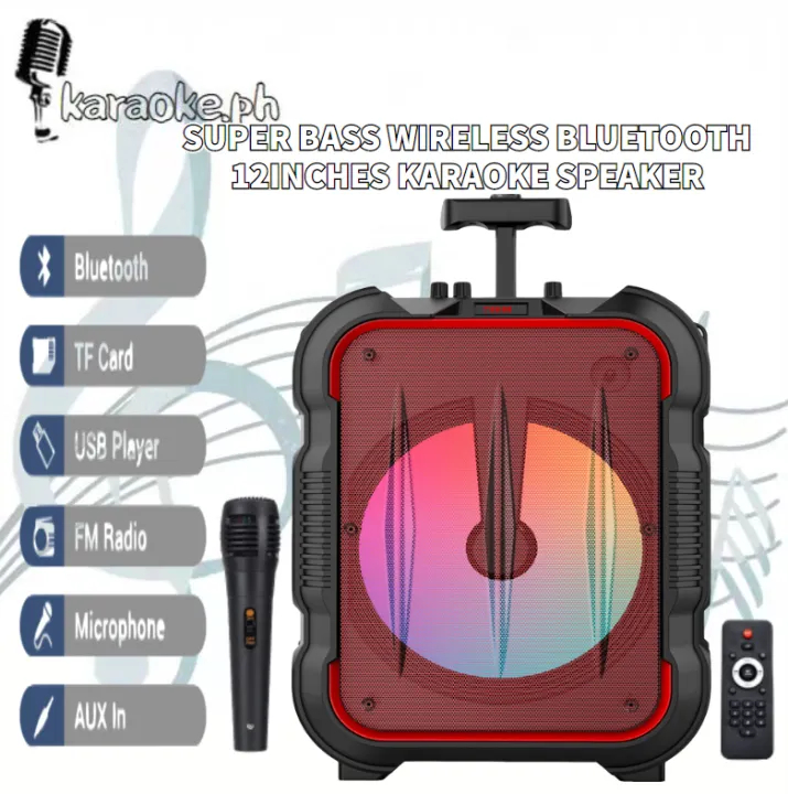 KARAOKE.PH 12Inches Super Bass Wireless Bluetooth Portable Rechargeable Trolley Karaoke Speaker ...