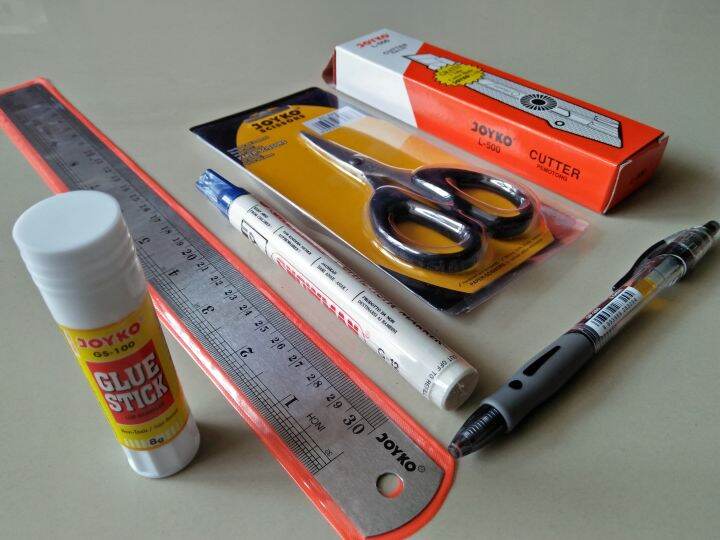 Paket Lengkap ATK Murah-Lem Stick Joyko ,Gunting-Pengaris besi-Cutter ...