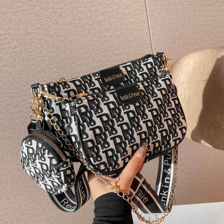 hujik 𝑬𝑽𝑬 กระเป่าสะพายข้าง เซ็ท3ใบ คุ้มมาก ผ้าแคนวาสปักลาย สายปรับได้ ...