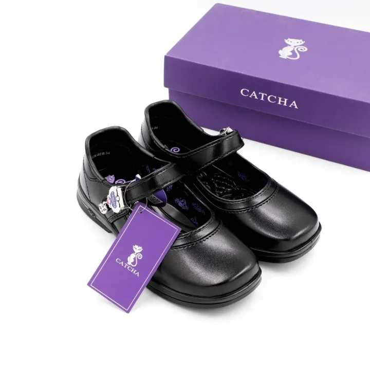 รองเท้านักเรียนหญิง Catcha หนัง PVC นุ่ม สีดำ ไซส์ 30-42 | Lazada.co.th