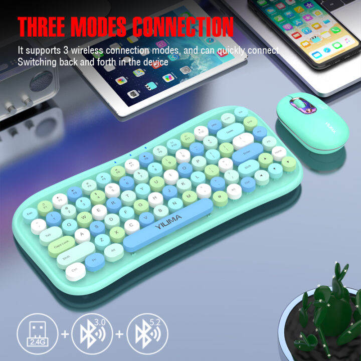 Mofii Wireless Bluetooth Keyboard And Mouse Combination Pop Punk Round Macaron Keyboard 2 4ghz