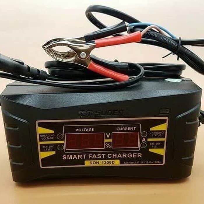 Smart Fast Charger Aki 12V 6A SON-1206 OTOMATIS auto cut off cas aki Original | Lazada Indonesia