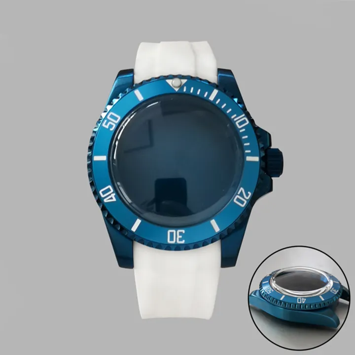 40MM Sapphire Glass Bubble Mirror SUB Watch Case White Silicone Watch ...