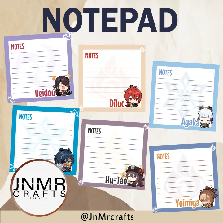 NOTEPAD 3 by 3 size ( GENSHIN CHARACTER ) 30 pages | Lazada PH