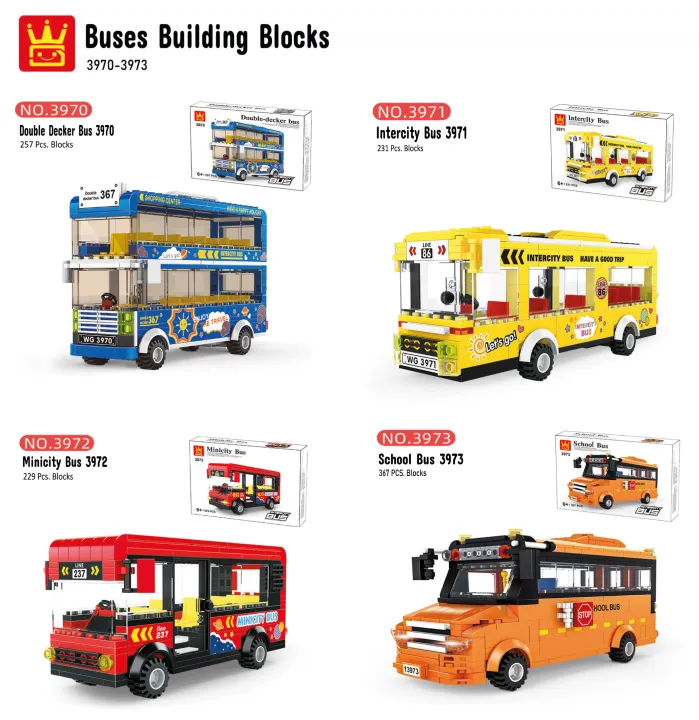 WANGE City Buses Series Building Blocks Interactive Blocks | Double Decker Bus, School Bus, City ...