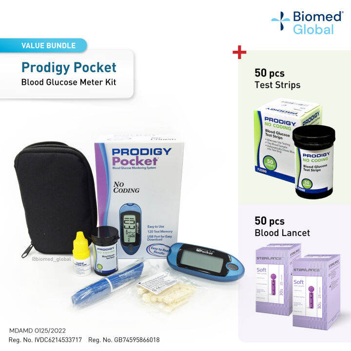 Prodigy Blood Glucose Meter Set, FREE with 10+50’s Test Strips and 10 ...