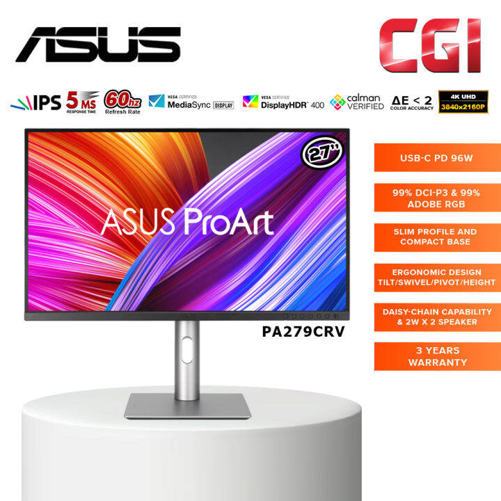 Asus ProArt 27" PA279CRV 4K UHD 60Hz 5ms IPS USB-C Professional Monitor | Lazada