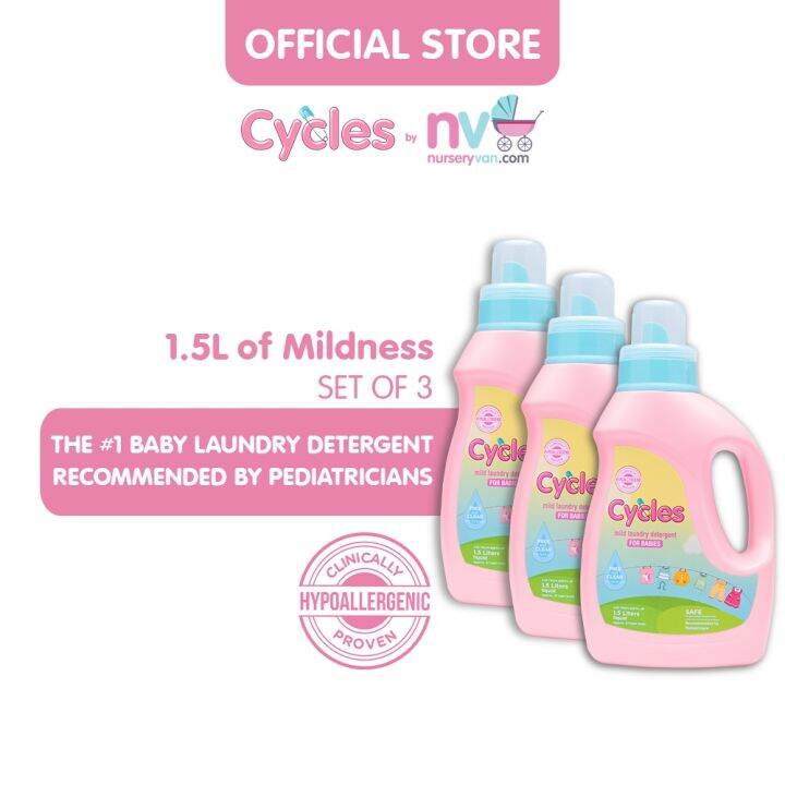 Cycles Baby Laundry Liquid Detergent (x3) - Hypoallergenic for Baby’s ...