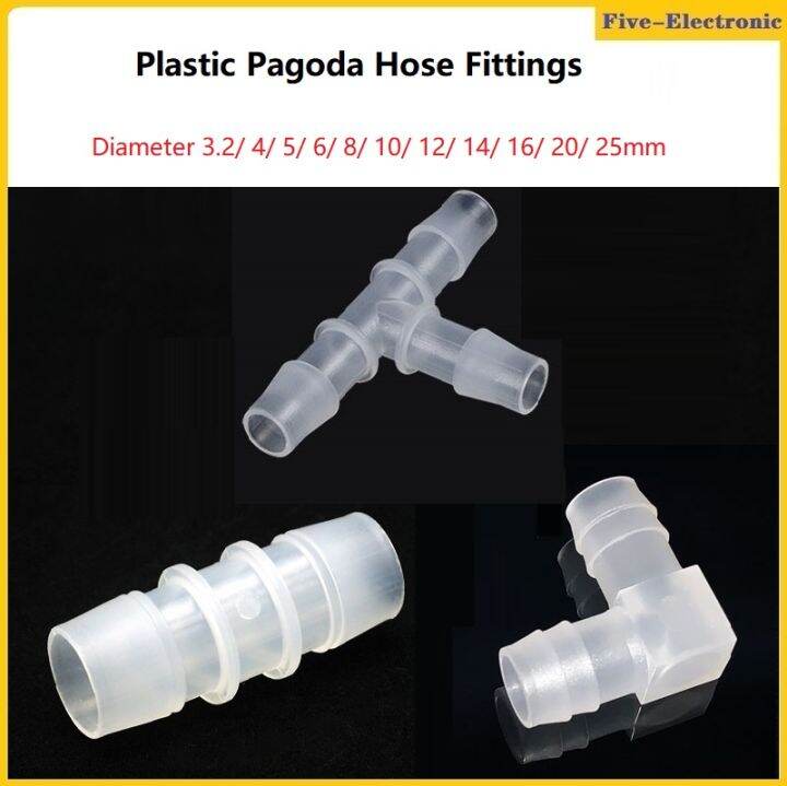5Pcs Plastic Pagoda Barbed Equal Elbow Straight Connector L Type T Type Hose Connector Diameter ...