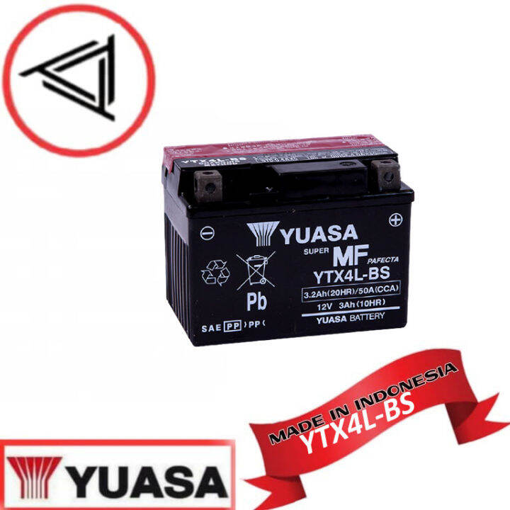 Yuasa Motorcycle Battery YTX4L-BS (made in Indonesia) —for YAMAHA MIO I ...