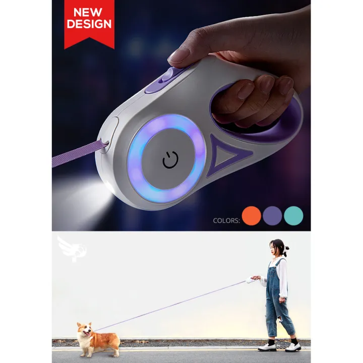 Retractable Pet Leash with Soft Touch RGB Ring Light and Flashlight - 3 ...