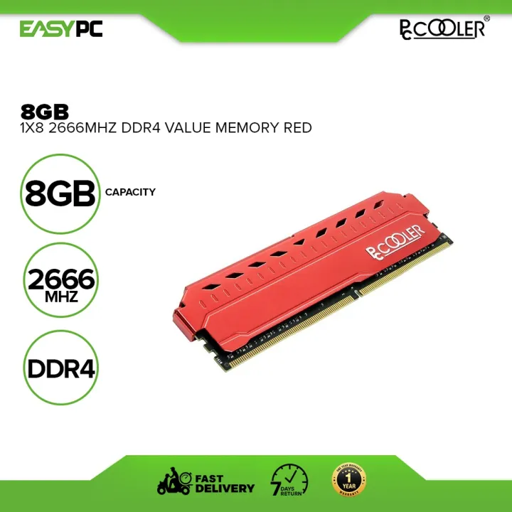 PC Cooler 8gb 1x8 2666Mhz Ddr4 Value Memory Gray/ Red Value High ...