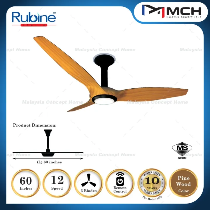 RUBINE INTERO 60" PINEWOOD DC MOTOR DECORATIVE CEILING FAN | Lazada
