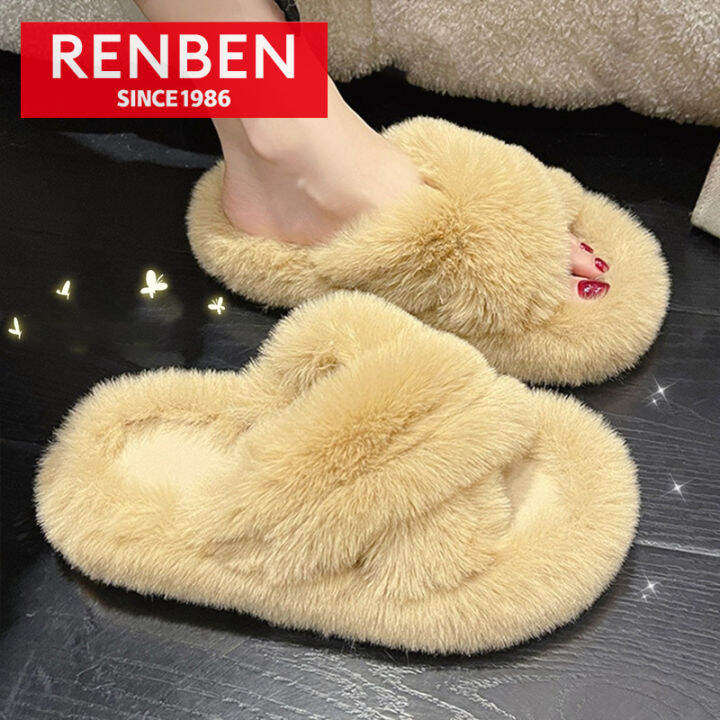 RENBEN เสื้อนอกสำหรับผู้หญิงพื้นรองเท้าหนานุ่มฉบับภาษาเกาหลีกันลื่นแบบไขว้รองเท้าแตะไม่หุ้มส้น ...
