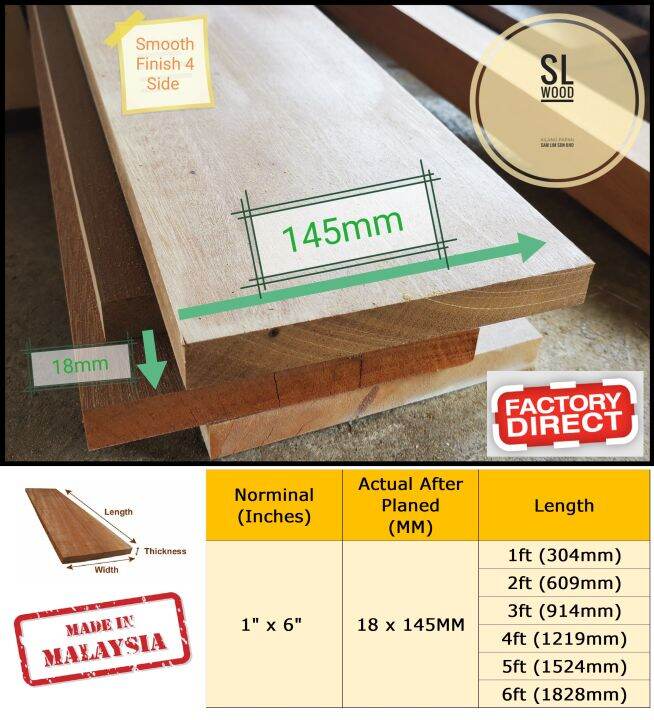 Chengal Solid Wood Timber Smooth Finish 18(T)mm × 145(W)mm = 2,3,4,5'(L ...