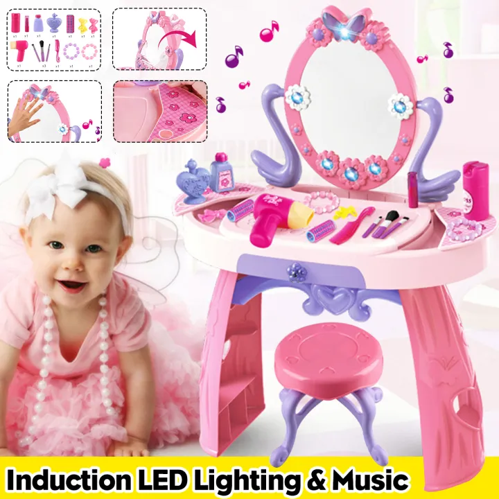เด็กโต๊ะเครื่องแป้งเก้าอี้ Make Up Play Set ชุดของขวัญของเล่นเด็กวัยหัด ...