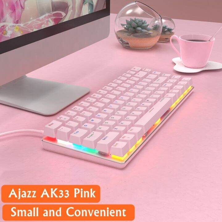 ~ Pink Ajazz AK33 Cute Girl Metal Panel 82 Key Mechanical Keyboard,Type ...
