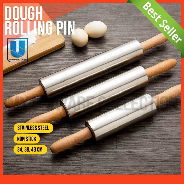Bake Club Rolling Pin Stainless Steel Pressing Stick Pizza Dough Non ...