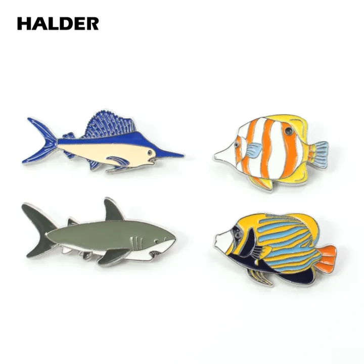 HALDER Fish Pin in Ocean Sea Fish Shark Angelfish Sailfish Cartoon Metal Brooches Badge Lapel ...