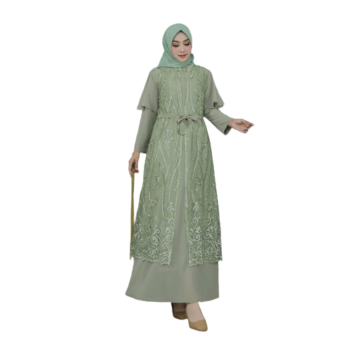 baju gamis wanita dewasa warna sage green / georgina dress / gamis ...