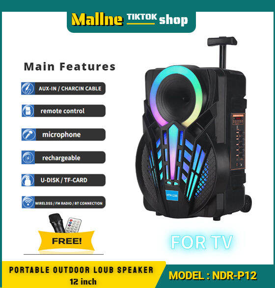 NDR-P12 12 inch 40w Portable for TV Wireless Bluetooth Speaker, Trolley Karaoke Outdoor speaker ...