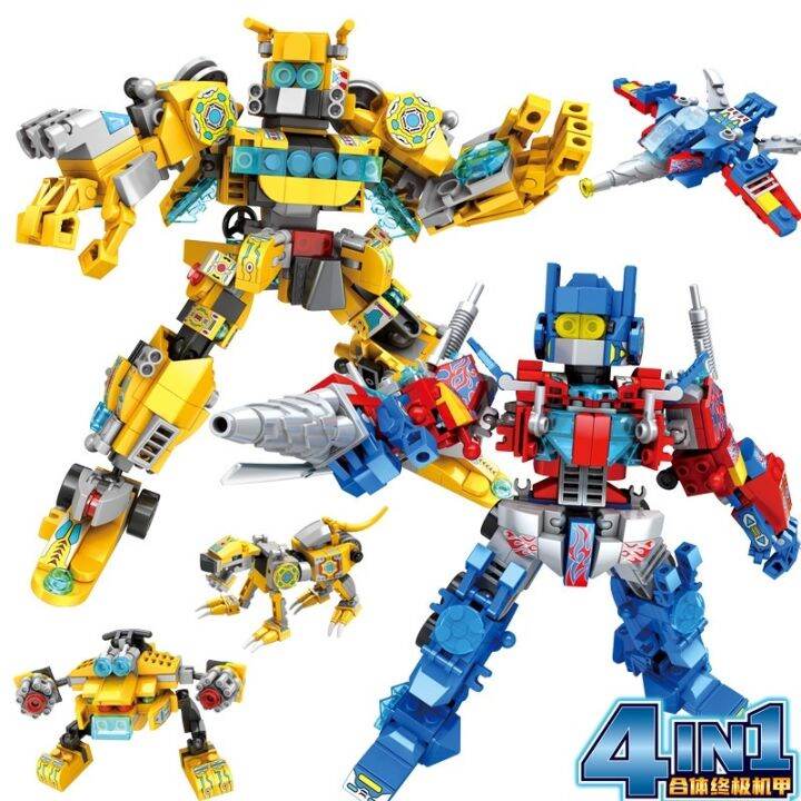 Compatible with Lego deformation robot bumblebee particle assembled building block toy four-in ...