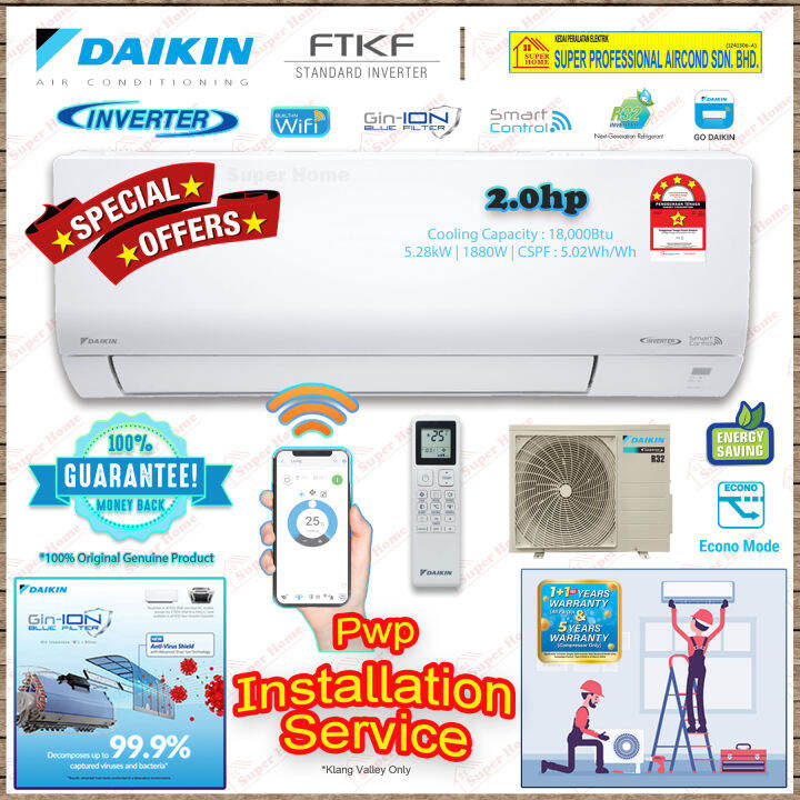 Daikin 2 0hp Standard Inverter Aircond Ftkf50b And Rkf50a 3wmy Lf Ftkf