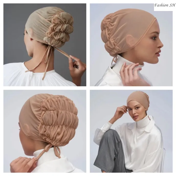 มุสลิมภายใต้หมวกภายใน Hijab Underscarf ผู้หญิง Veil Bonnet ผู้หญิงผ้าพันคอ Turban อิสลามสวมหมวก ...