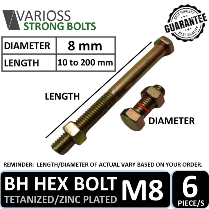 BH Tetanized/Zinc Plated Hex Bolt, Size M8 or 8mm diameter, 10 mm to ...