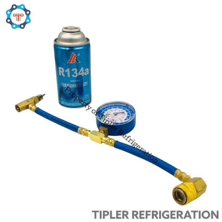 R134a Can Refrigerant with Recharge Gauge and Hose plug and use for DIY ...