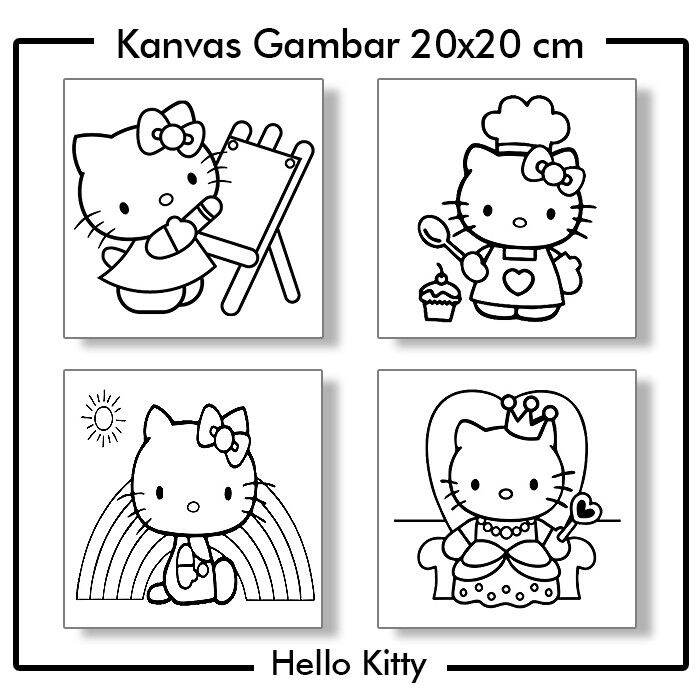 Kanvas Lukis Menggambar Anak Hello Kitty Ukuran 20x20 cm | Lazada Indonesia