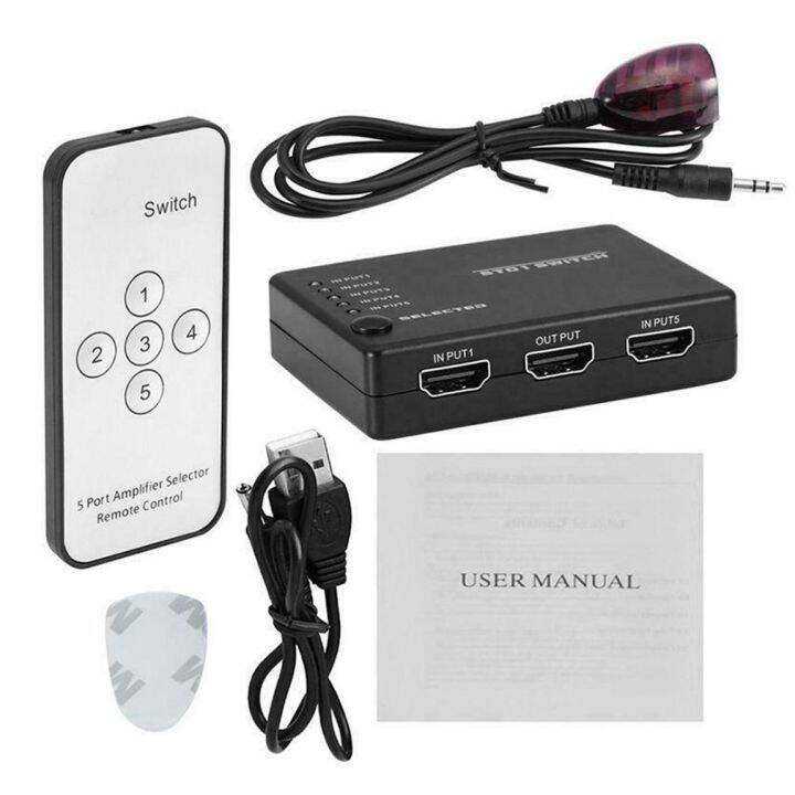5 Port 1080P Hdmi Switch Switcher Selector Splitter Hub With Ir Remote ...