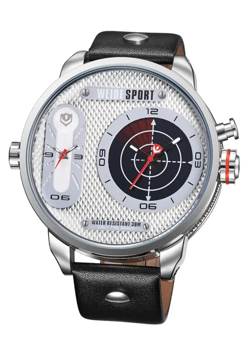 WEIDE Watch for Men's WH3409-2C-WHITE DIAL Black Leather Band 30m ...