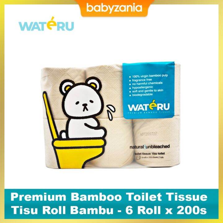 Wateru Natural Premium Bamboo Toilet Tissue / Tisu Roll Bambu - 6 Roll ...
