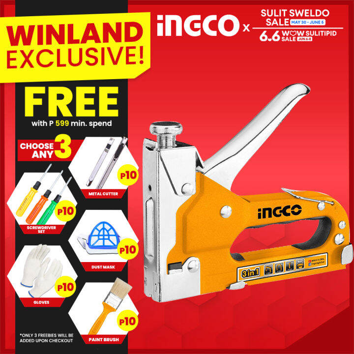 INGCO by Winland 3 in 1 Staple Gun Tucker Tacker Stapler HSG1405 ...