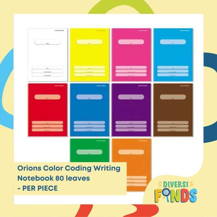 Orions Color Coding WRITING Notebook W/Plastic Jacket 80lvs- Set of 1 ...