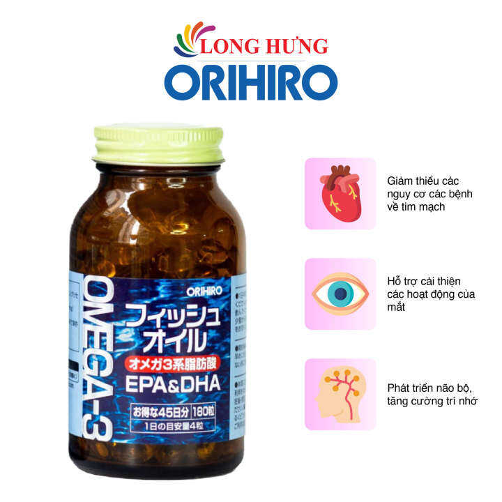 Viên uống Orihiro Omega-3 Fish Oil hỗ trợ tim mạch trí não (180 viên ...