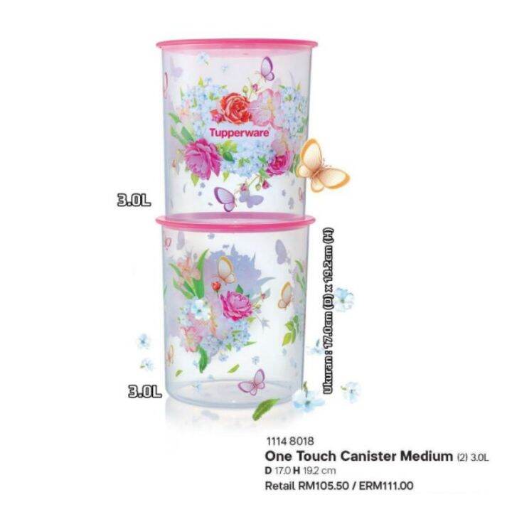 Tupperware Spring Garden One Touch Canister Medium 3.0L/ Airtight Canister/ Bekas Kedap Udara ...