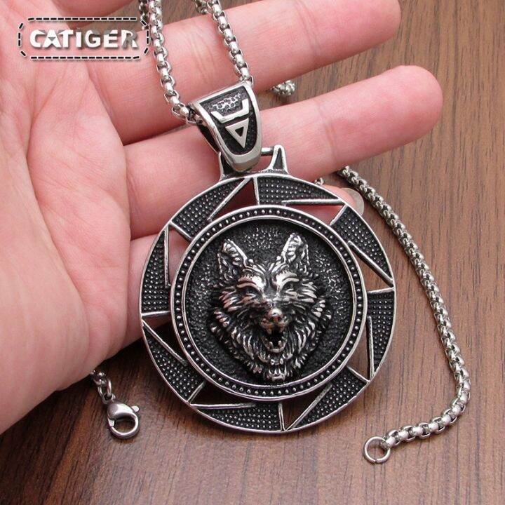 Free Shipping Punk 316L Stainless Steel Viking Amulet Norse Wolf Head ...