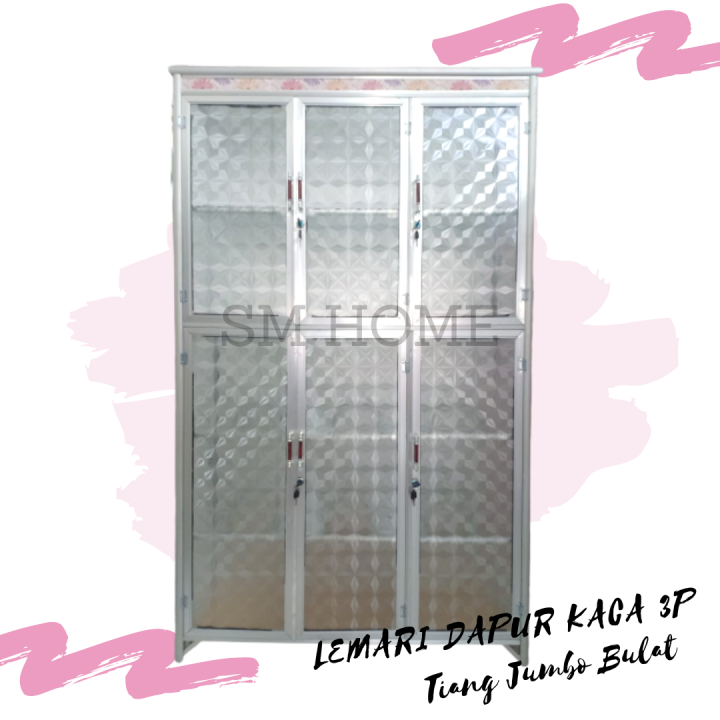 Rak Piring Lemari Piring 3 Pintu Full Kaca Full Box Tiang Jumbo BAWAH ...