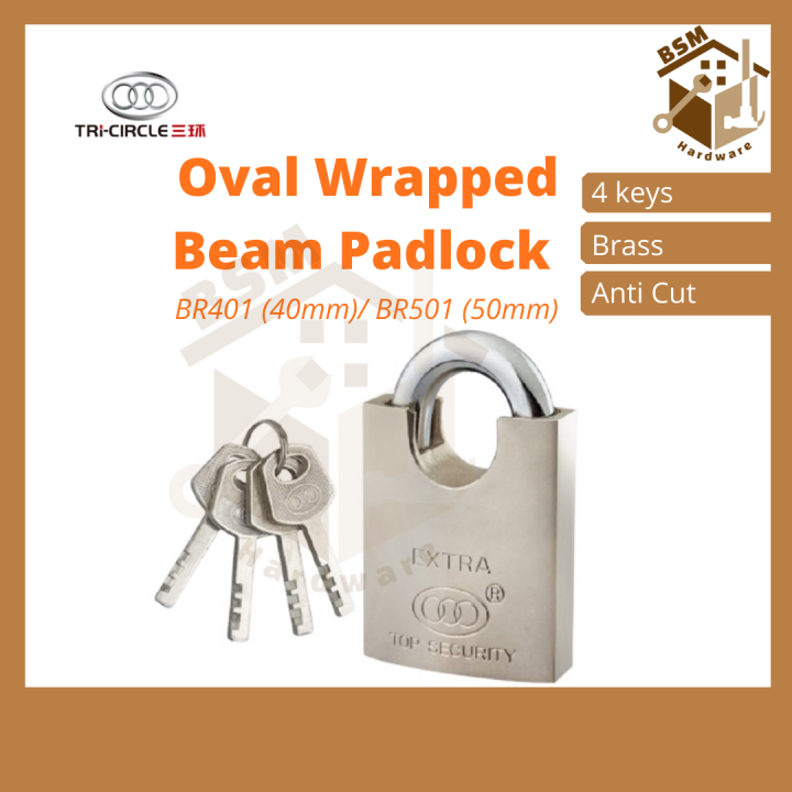 BSM Tri-Circle Oval Wrapped Beam Chrome Brass Padlock Anti Cut Anti ...