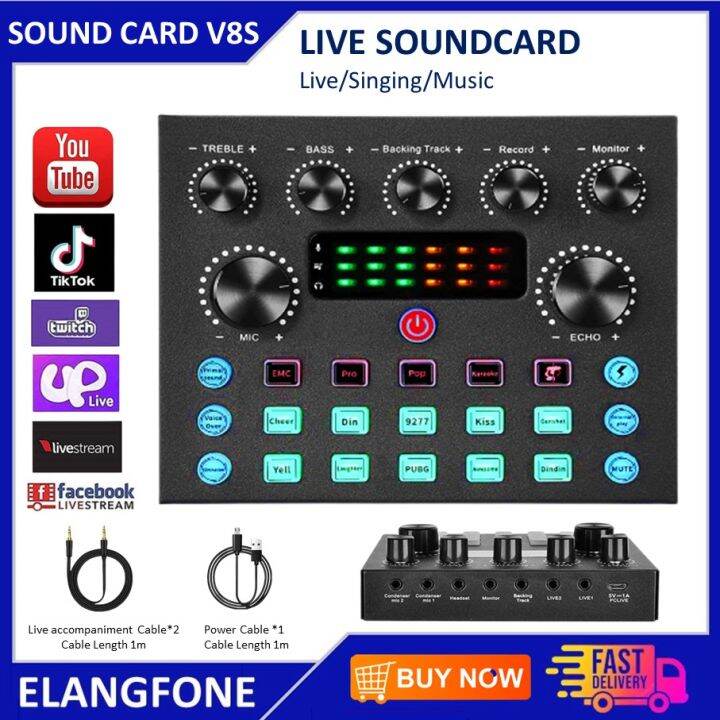 Soundcard V8S Sound Card V8s Bluetooth Live Mixer Audio USB External Sound card Broadcast ...