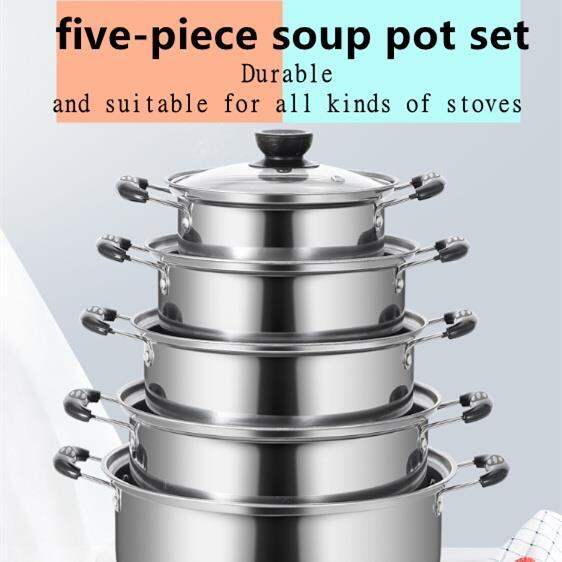 Kitchenware 5 Piece Set Glass Lid Steel Pot Tools Stainless Steel Set ...