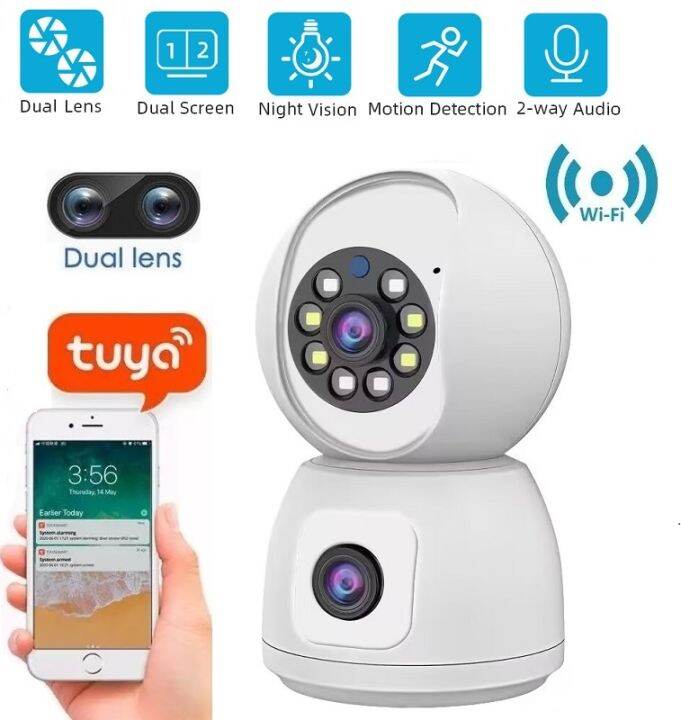Tuya Smart 4MP Dual Lens WiFi IP Camera Dual Screen HD Colours Night ...