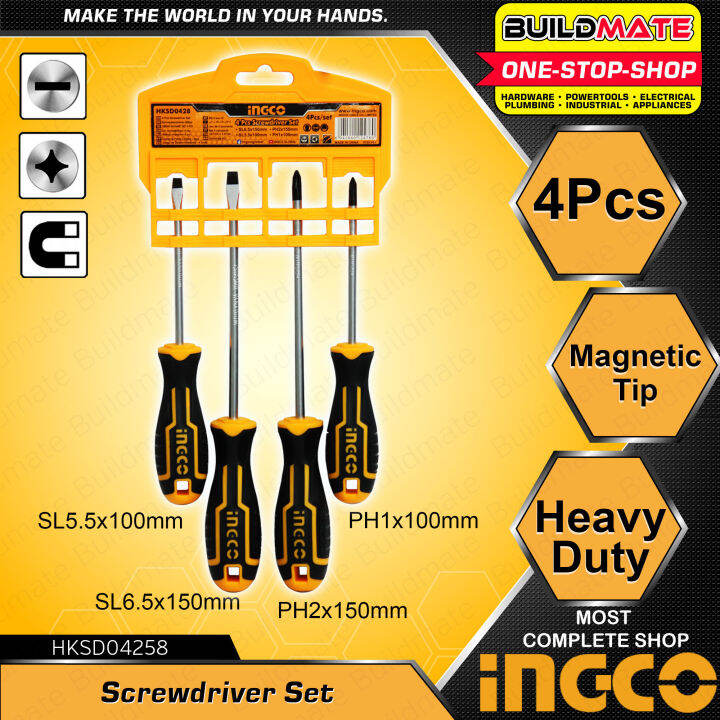 INGCO 4PCS Screwdriver Set Phillip & Slotted Screw Driver Magnetic Tip ...