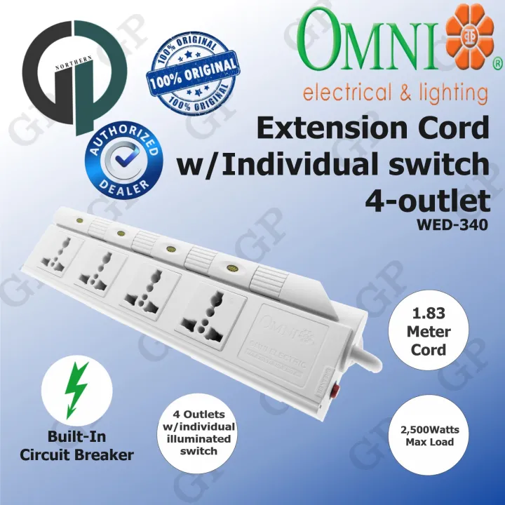 Omni Extension cord 4-switch & 4-Multiple plug outlets WED-340-PK ...