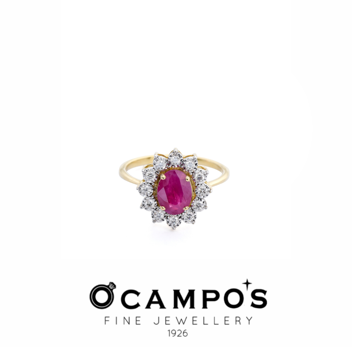 OCAMPOS FINE JEWELLERY 18K Y/G MRCLE STONE RUBY RING 8X6 1R-1.16CT ...