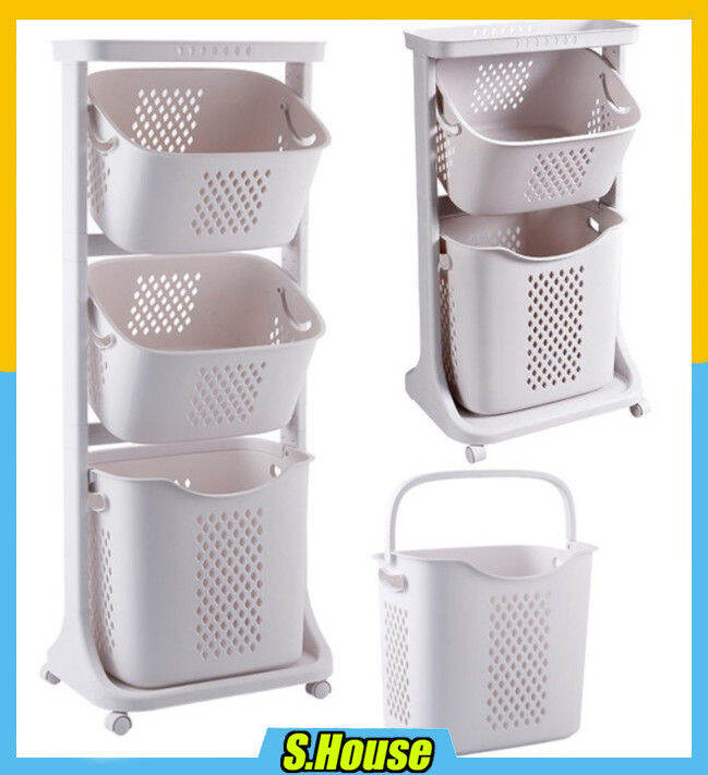 1/2/3 Tier Layer Laundry Basket Cloth Storage Raga Pakaian Basuh Bakul ...